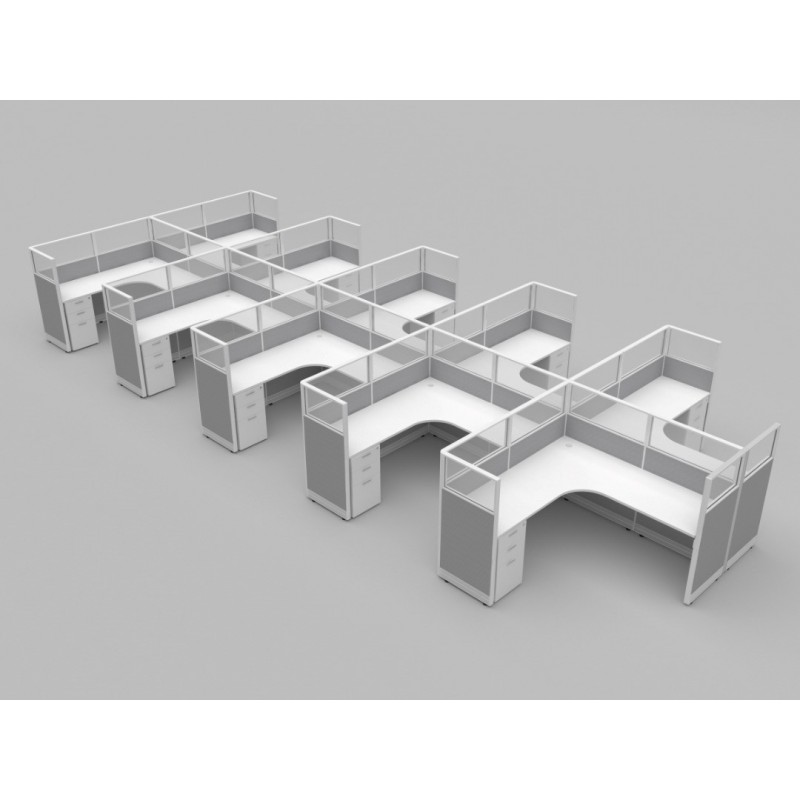 NEW 7 X 6' OFFICE CUBICLE WITH QUARTER GLASS PANELS