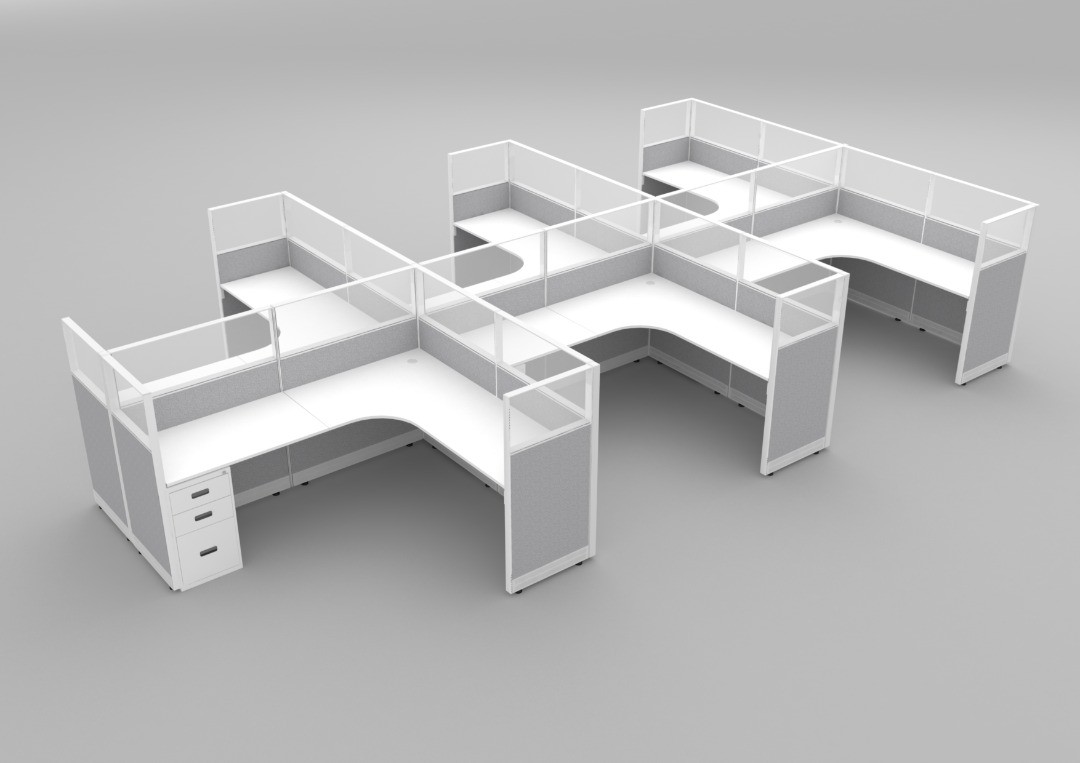 NEW 7 X 6' OFFICE CUBICLE WITH QUARTER GLASS PANELS