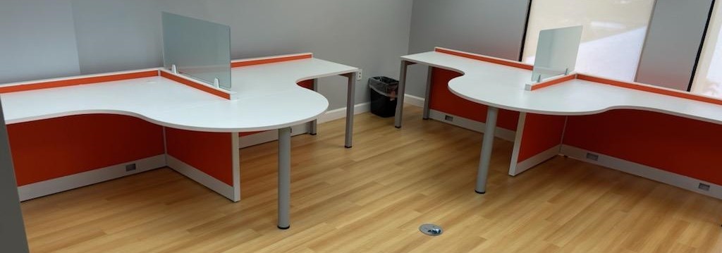 5’ x 5’ Orange Fabric Open Cubicle 33" High Panels with 16” Glass with ...